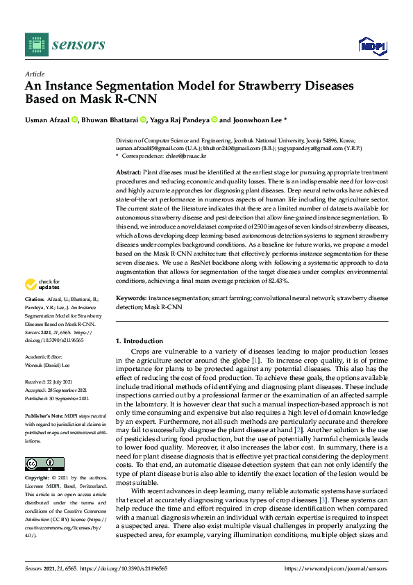 (PDF) An Instance Segmentation Model for Strawberry Diseases Based on Mask R-CNN