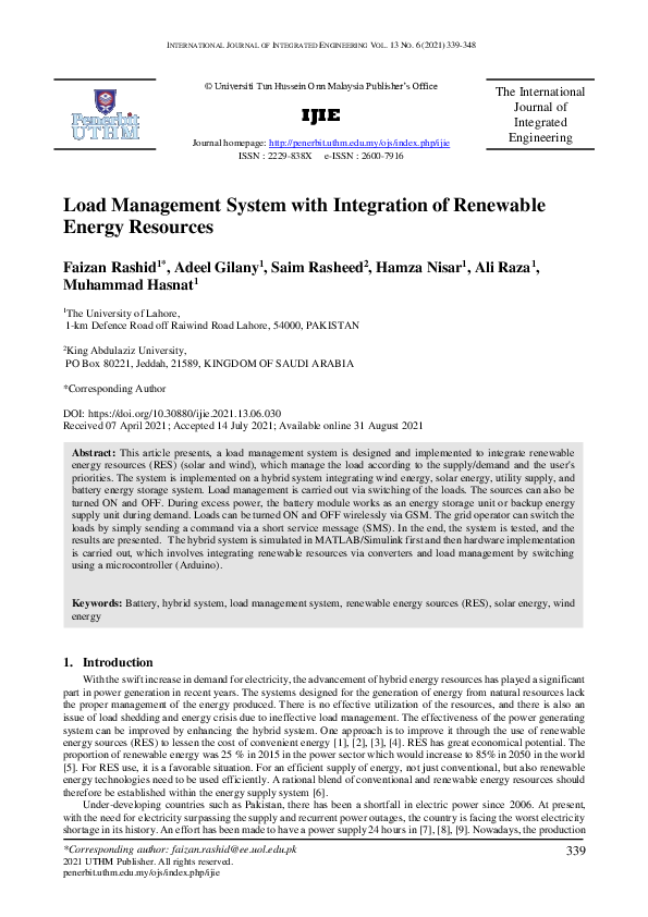 (PDF) Load Management System with Integration of Renewable Energy Resources