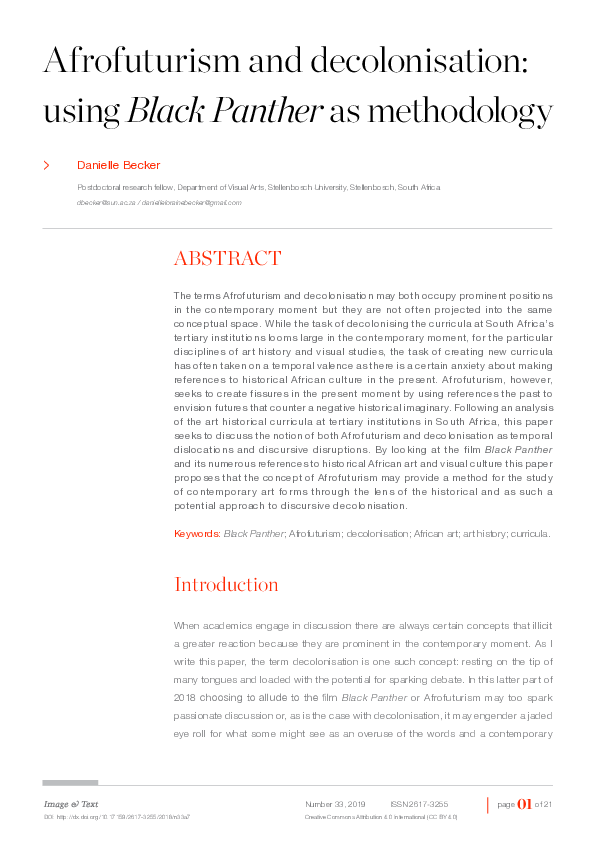(PDF) Afrofuturism and decolonisation: using Black Panther as methodology