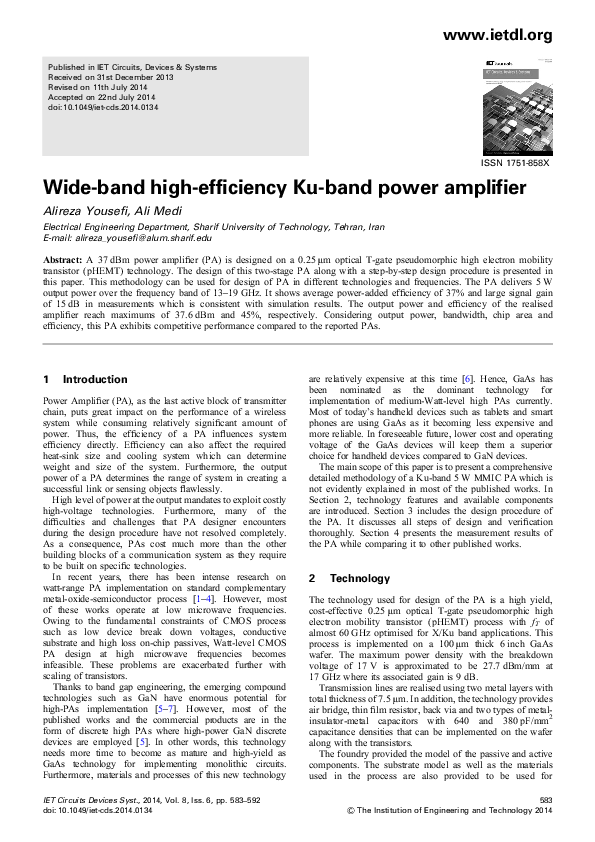 (PDF) Wide-band high-efficiency Ku-band power amplifier