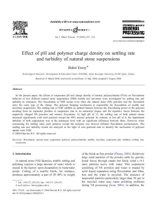 (PDF) Effect of pH and polymer charge density on settling rate and ...