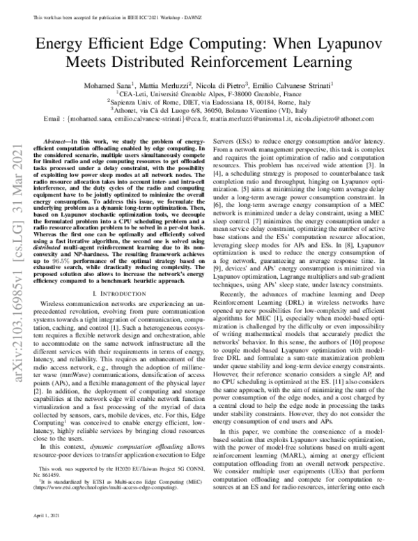 (PDF) Energy Efficient Edge Computing: When Lyapunov Meets Distributed ...