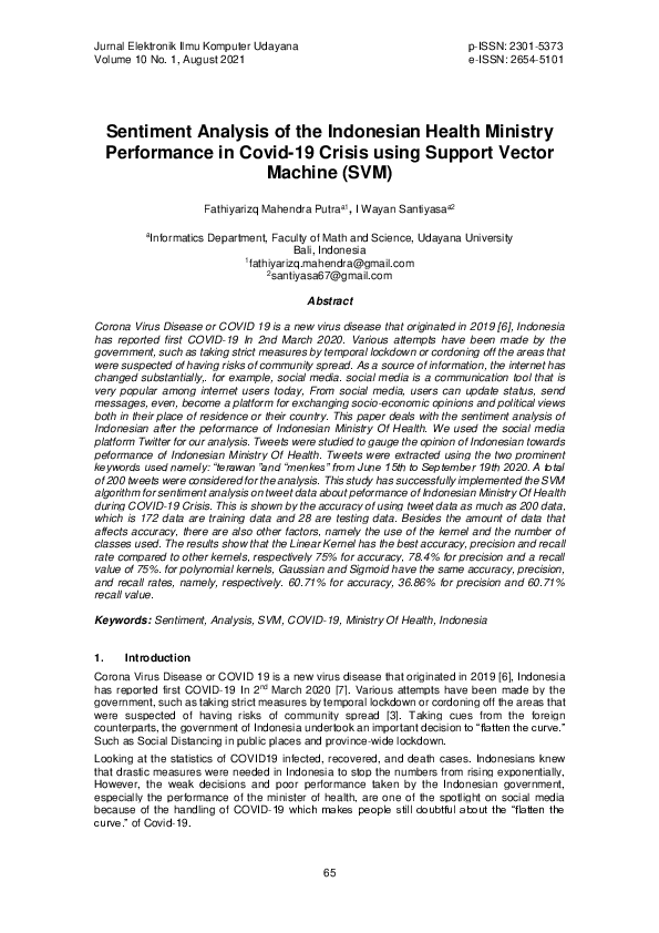 (PDF) Sentiment Analysis of the Indonesian Health Ministry Performance ...
