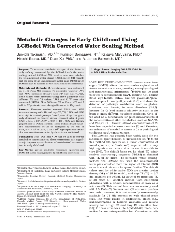 (PDF) Metabolic changes in early childhood using LCModel with corrected water scaling method
