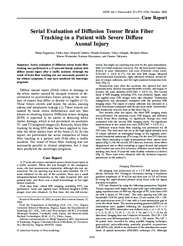 (PDF) Serial evaluation of diffusion tensor brain fiber tracking in a patient with severe ...