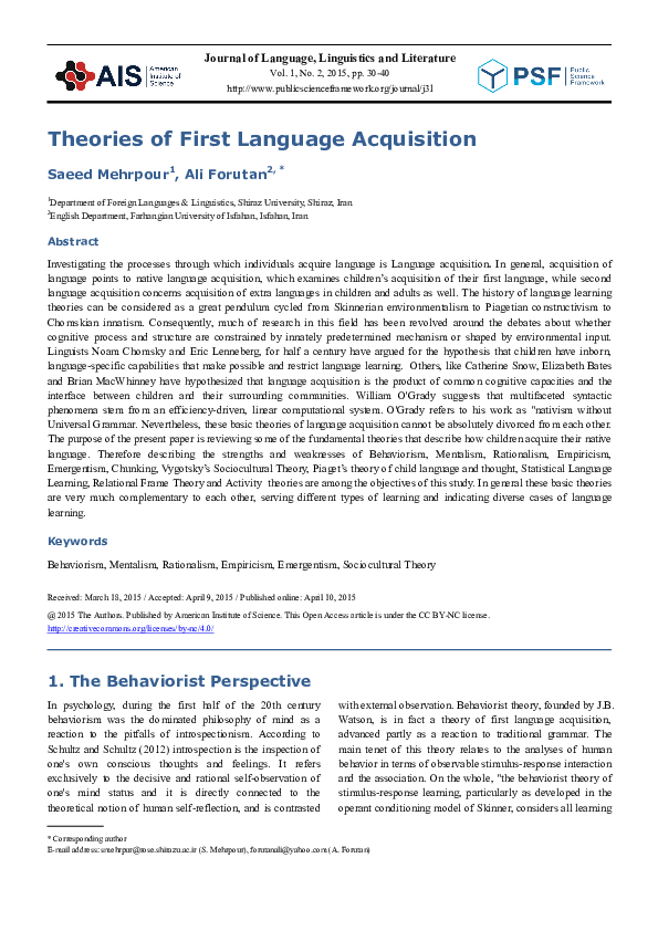 (PDF) Theories of First Language Acquisition