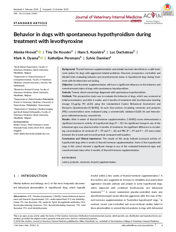 (PDF) Behavior in dogs with spontaneous hypothyroidism during treatment ...