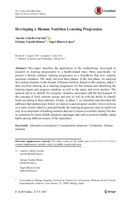 (PDF) Developing a Human Nutrition Learning Progression | Ángel Blanco-López - Academia.edu