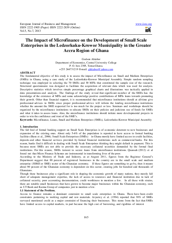(PDF) The Impact of Microfinance on the Development of Small Scale ...