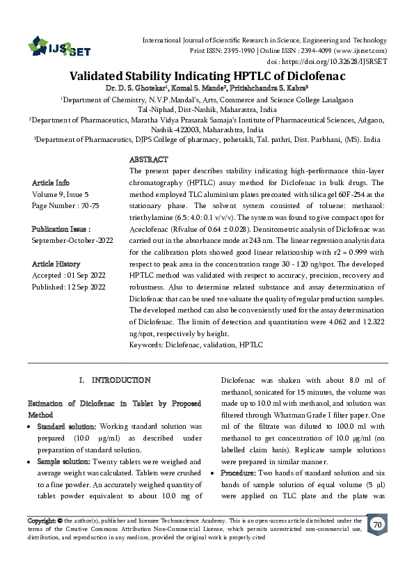 (PDF) Validated Stability Indicating HPTLC of Diclofenac