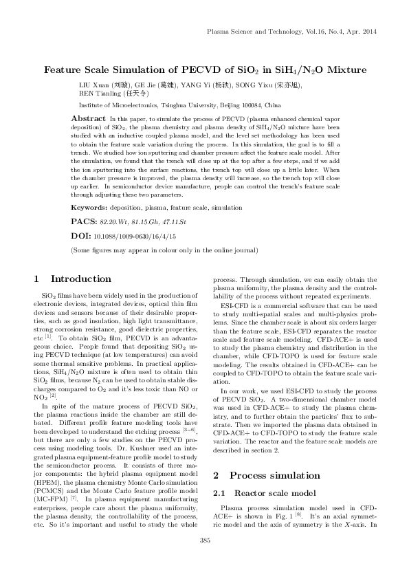 (PDF) Feature Scale Simulation of PECVD of SiO2in SiH4/N2O Mixture