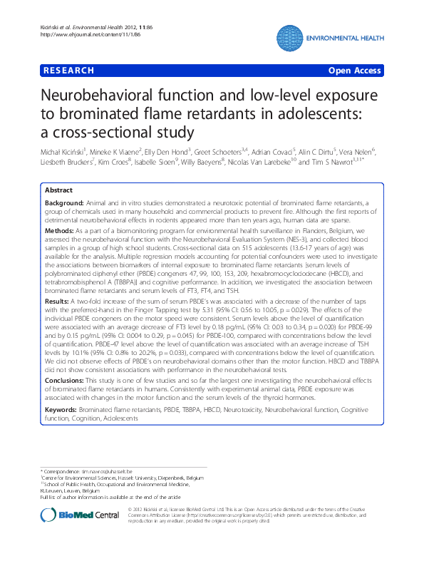 (PDF) Neurobehavioral function and low-level exposure to brominated flame retardants in ...