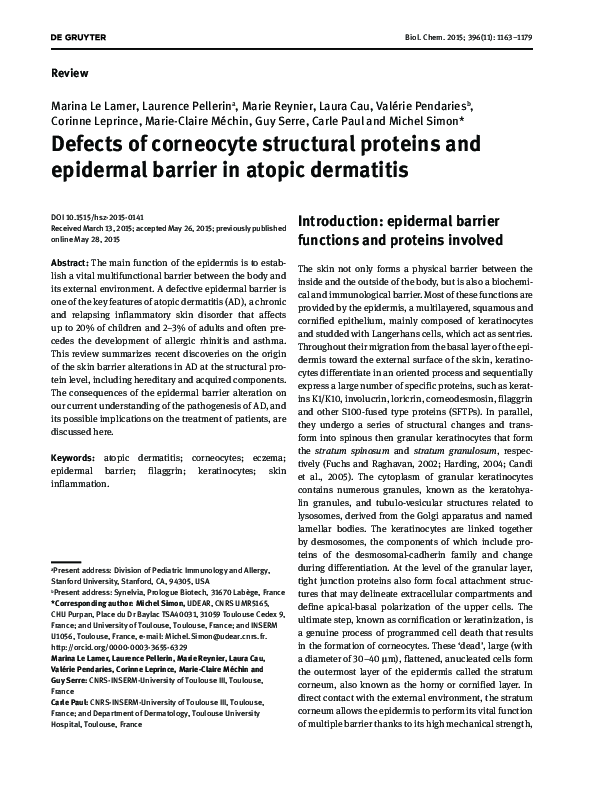 (PDF) Defects of corneocyte structural proteins and epidermal barrier ...