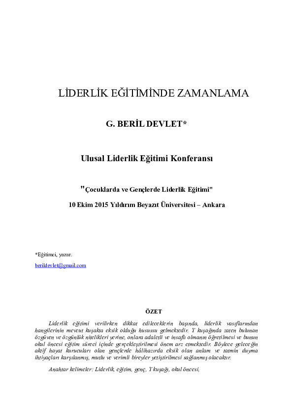 (DOC) LİDERLİK EĞİTİMİNDE ZAMANLAMA