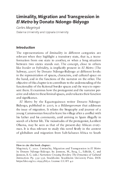 (PDF) Liminality, Migration and Transgression in El Metro by Donato ...