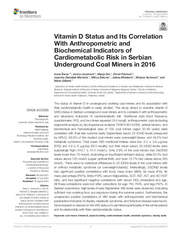 (PDF) Vitamin D Status and Its Correlation With Anthropometric and ...