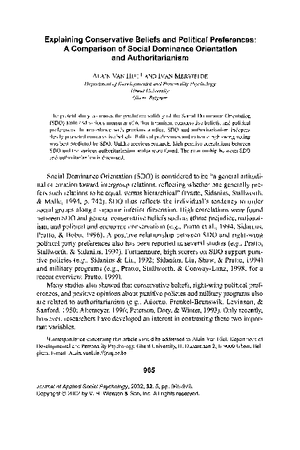 (PDF) Explaining Conservative Beliefs and Political Preferences: A ...