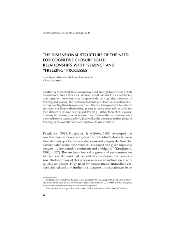 (PDF) The Dimensional Structure of the Need for Cognitive Closure Scale ...