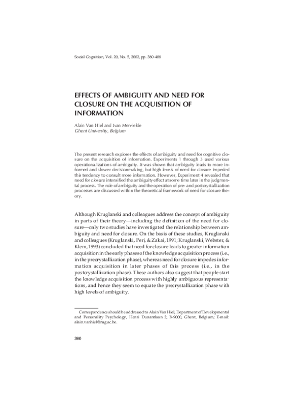(PDF) Effects of Ambiguity and Need for Closure on the Acquisition of ...
