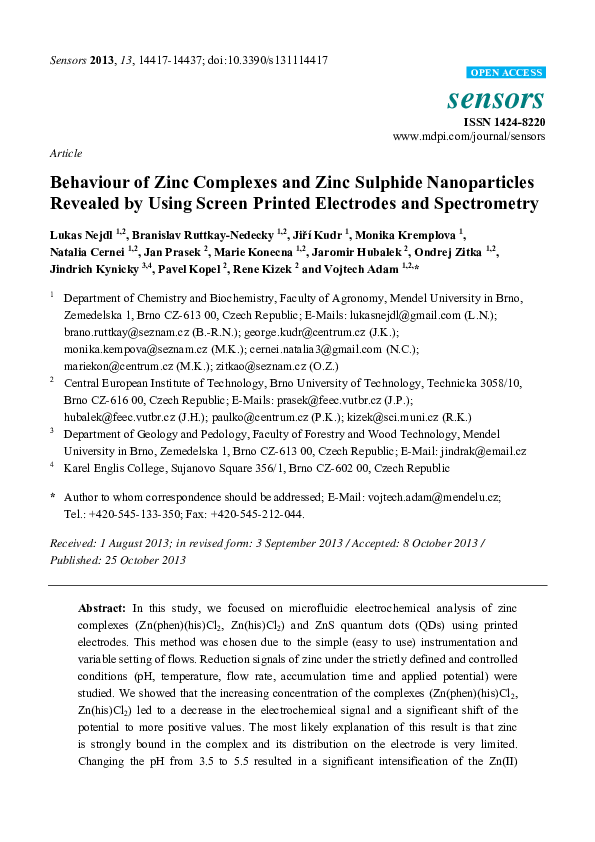 (PDF) Article Behaviour of Zinc Complexes and Zinc Sulphide ...