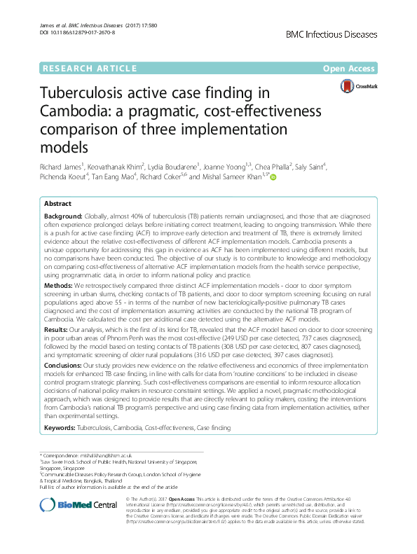 (PDF) Tuberculosis active case finding in Cambodia: a pragmatic, cost-effectiveness comparison ...