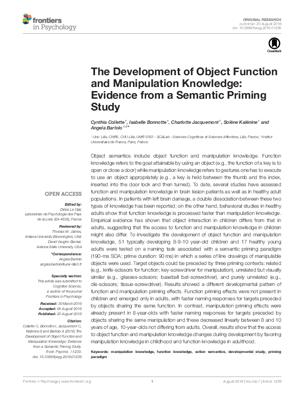 (PDF) The Development of Object Function and Manipulation Knowledge ...