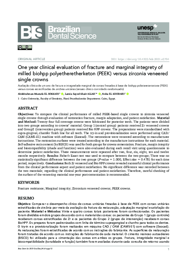 (PDF) One year clinical evaluation of fracture and marginal integrety ...