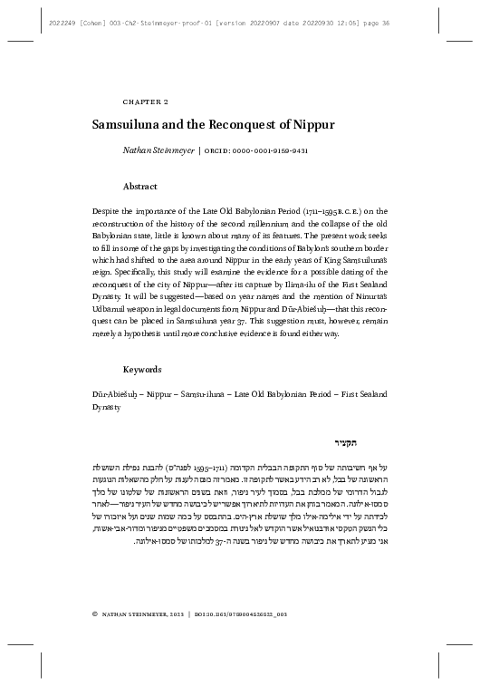 (PDF) Samsuiluna and the Reconquest of Nippur
