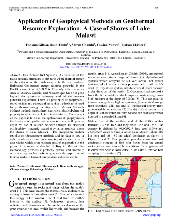 Pdf Application Of Geophysical Methods On Geothermal Resource Exploration A Case Of Shores Of