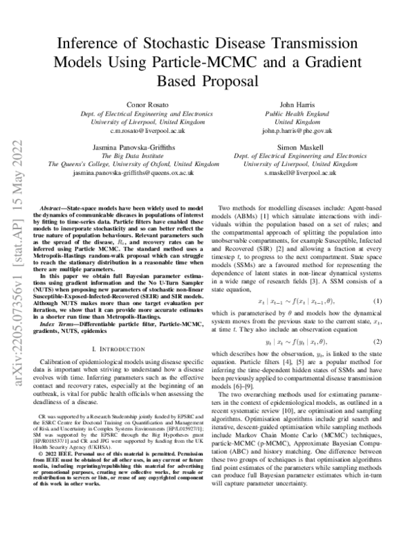 Pdf Inference Of Stochastic Disease Transmission Models Using Particle Mcmc And A Gradient