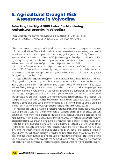(PDF) Agricultural Drought Risk Assessment in Vojvodina. Selecting the Right SPEI Index for ...