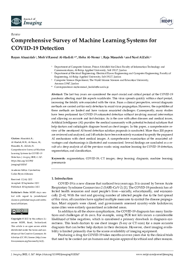 (PDF) Comprehensive Survey of Machine Learning Systems for COVID-19 ...