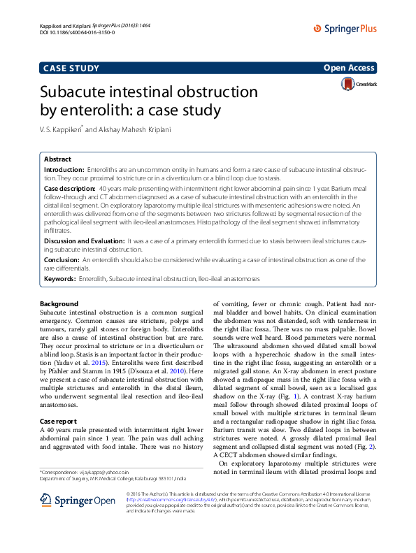 (PDF) Subacute intestinal obstruction by enterolith: a case study ...