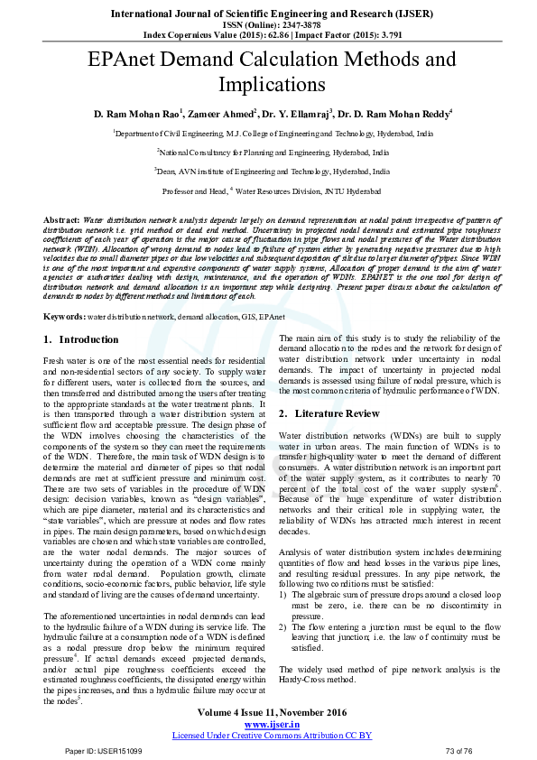 (PDF) EPAnet Demand Calculation Methods and Implications