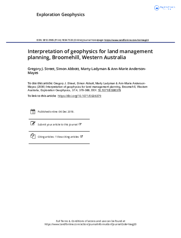(PDF) Interpretation of geophysics for land management planning, Broomehill, Western Australia