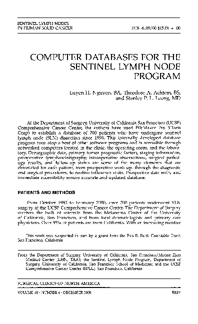 (PDF) Computer Databases for the Sentinel Lymph Node Program | luyen nguyen - Academia.edu