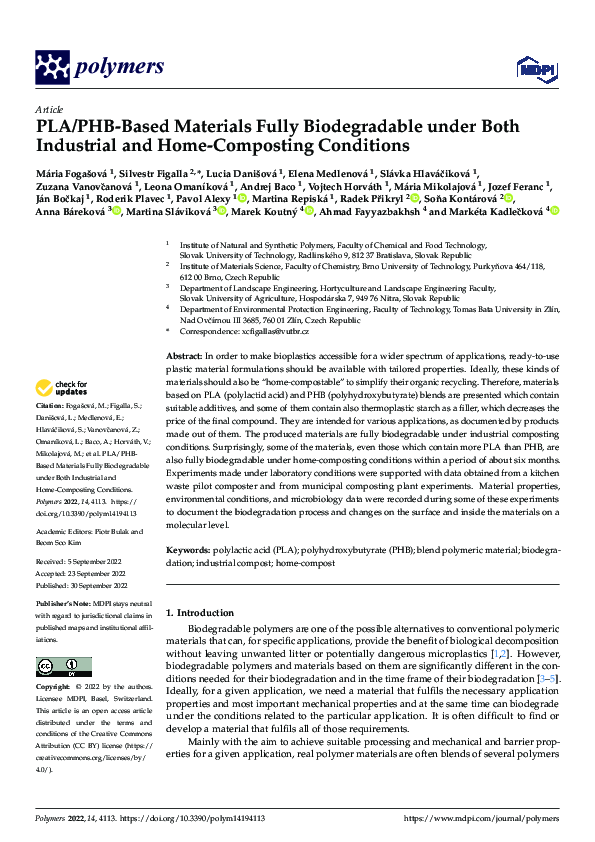 (PDF) PLA/PHB-Based Materials Fully Biodegradable under Both Industrial ...