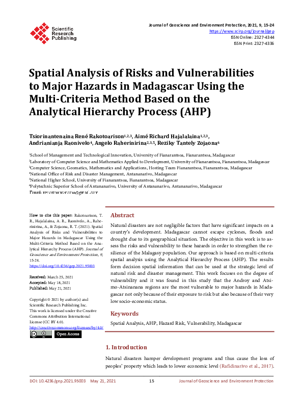 (PDF) Spatial Analysis of Risks and Vulnerabilities to Major Hazards in Madagascar Using the ...