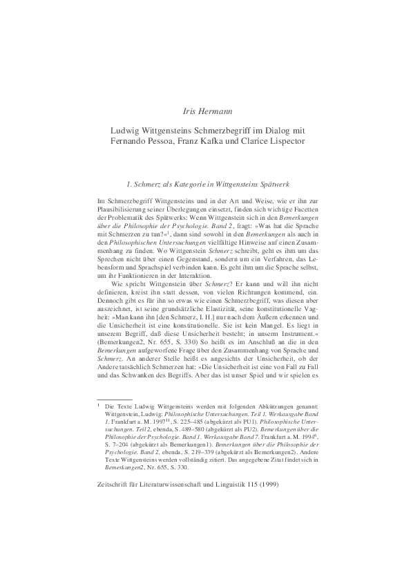 (PDF) Ludwig Wittgensteins Schmerzbegriff im Dialog mit Fernando Pessoa, Franz Kafka und Clarice ...