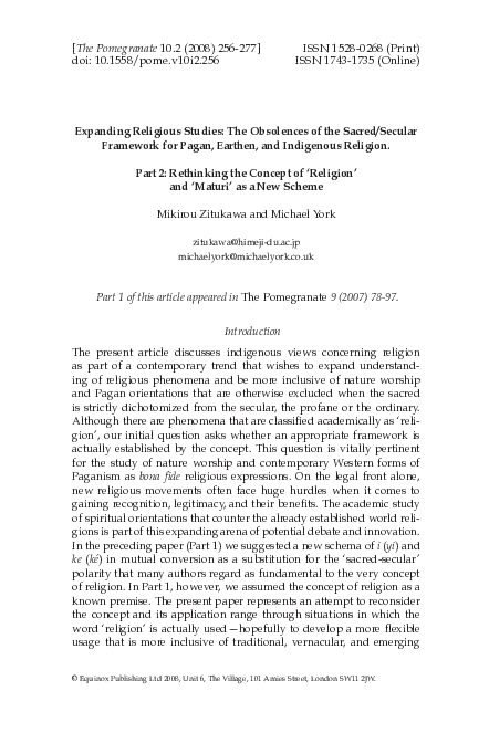 (PDF) Expanding Religious Studies: The Obsolences of the Sacred/Secular ...