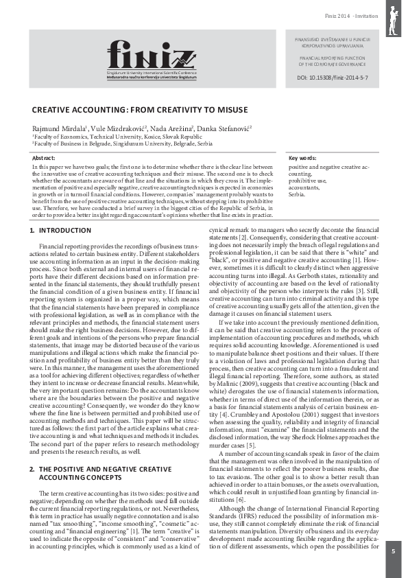 (PDF) Creative Accounting: From Creativity to Misuse