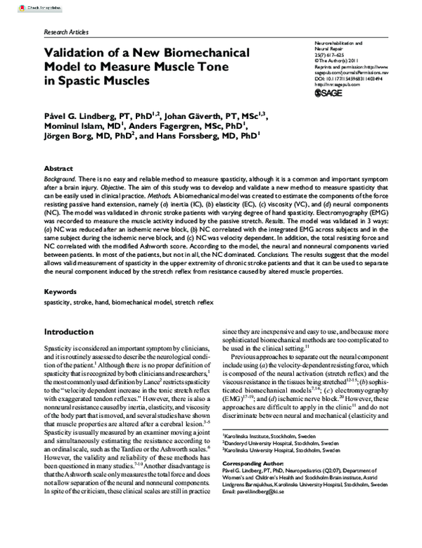 (PDF) Validation of a New Biomechanical Model to Measure Muscle Tone in ...