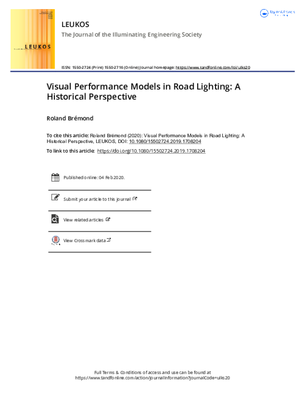 (PDF) Visual Performance Models in Road Lighting: A Historical Perspective