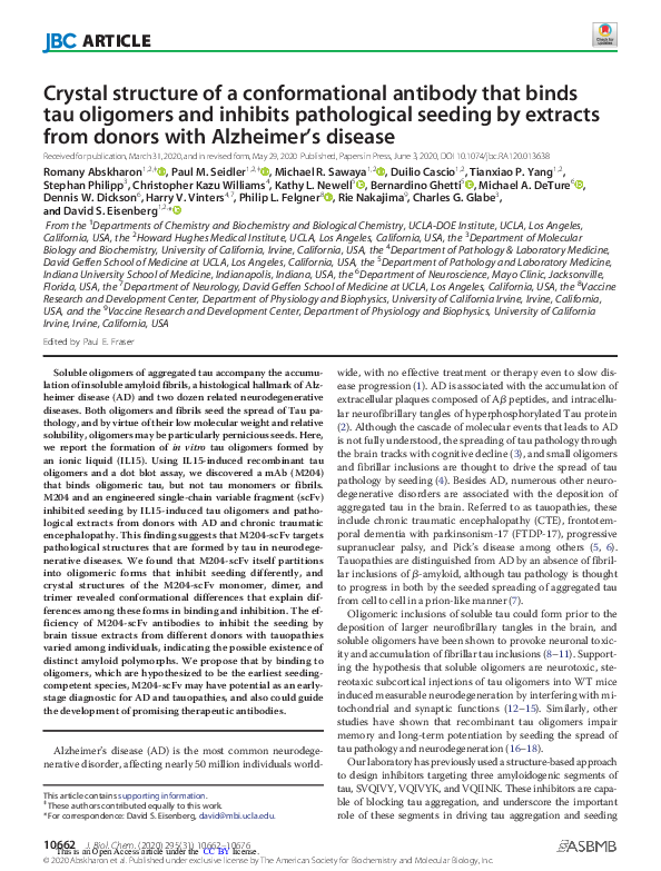 (PDF) Crystal structure of a conformational antibody that binds tau ...