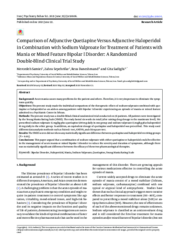 (PDF) Comparison of Adjunctive Quetiapine Versus Adjunctive Haloperidol ...