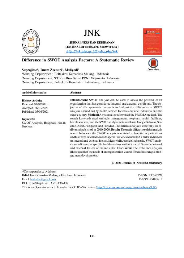 (PDF) Difference in SWOT Analysis Factors : A Systematic Review