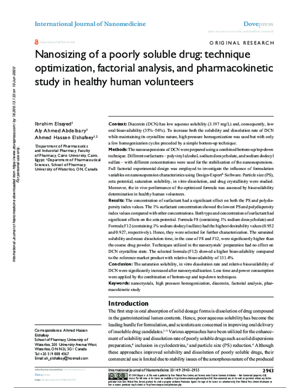 (PDF) Nanosizing of a poorly soluble drug: technique optimization ...
