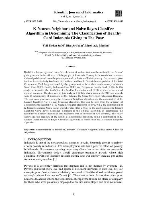Pdf Knn And Naive Bayes For Healthy Card Analysis