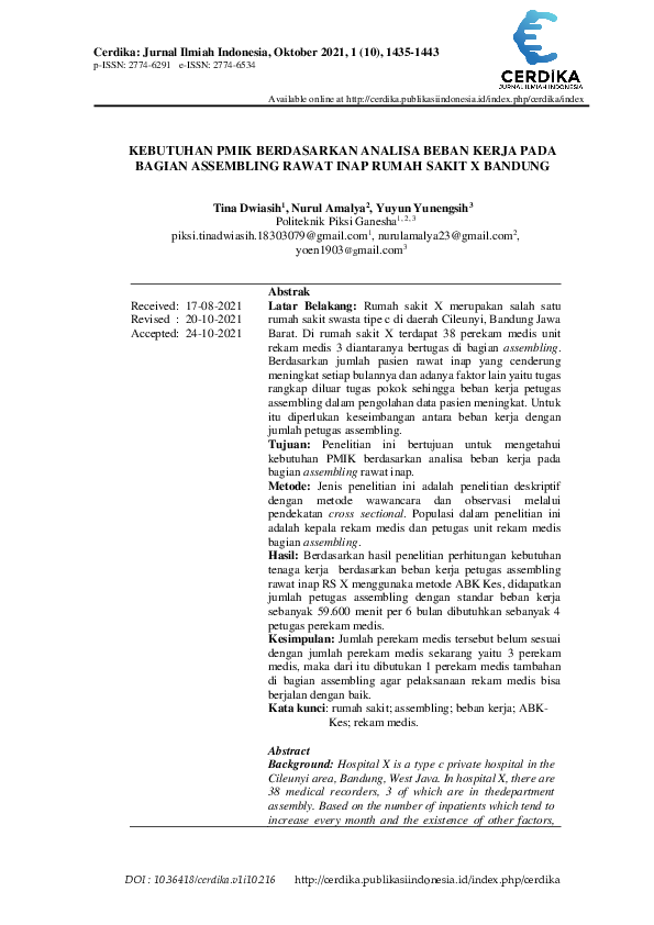 (PDF) Kebutuhan PMIK Berdasarkan Analisa Beban Kerja Pada Bagian ...