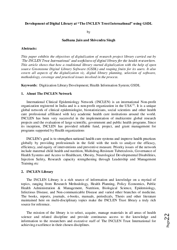 (PDF) Development of Digital Library at 'The INCLEN Trust International ...